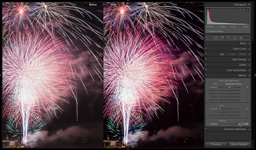 Using the new Dehaze slider on Fireworks - Lightroom Killer Tips