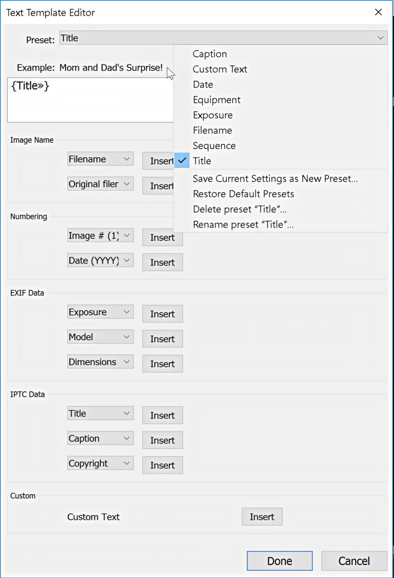 Custom Text Templates - Lightroom Killer Tips